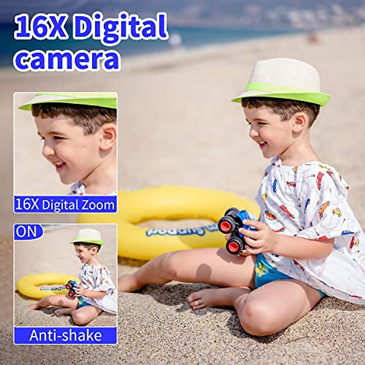 Digital Camera with SD Memory Card, 24MP 1080P Photography Camera for Kids Teens Birthday, 16X Zoom Small Portable Vlogging Camera for Boy Girl Video