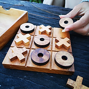 NUTTA - TicTacToe Wooden Game Size 5.5 X 5.5 inches Tic Tac Toe Wooden Board Games Coffee Table Desk Toy Fun Game Friends and Family Adult Games Travel Backyard Indoor Outdoor Decorative Decor Room