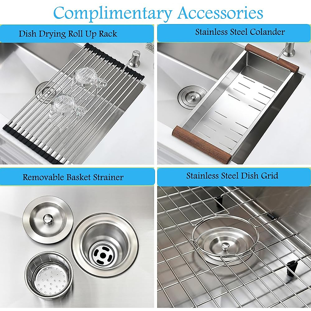 25 Inch Drop In Kitchen Sink Stainless Steel-Bokaiya 25x22 Topmount Kitchen Sink Drop In 16 Gauge Deep Single Bowl Kitchen Sink with Dish Grid& Roll Up Rack