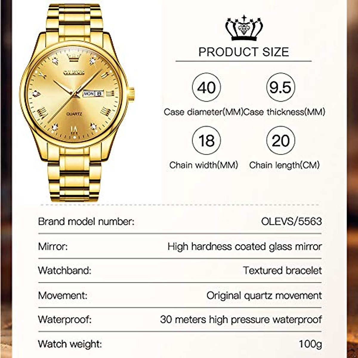 Watch for Men OLEVS Gold Watches for Men Waterproof Stainless Steel 14K Gold Watch with Day and Date Casual Luxury Dress Men's Wrist Watches Quartz Mens Watches Clearance Watch Men Gift,reloj para hombre