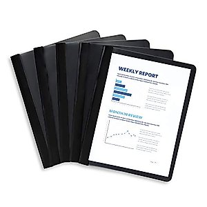 Blue Summit Supplies 25 Black Plastic Report Covers with Prongs, Black 3 Prong Clear Front Report Cover for Presentation, Document, and School Use, 0.42mm PP Plastic, Bulk 25 Pack