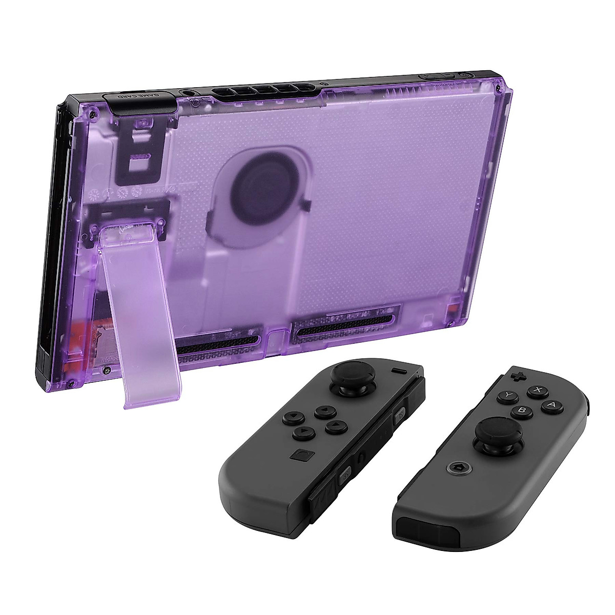 eXtremeRate Clear Atomic Purple Console Back Plate DIY Replacement Housing Shell Case for Nintendo Switch Console with Kickstand – JoyCon Shell NOT Included