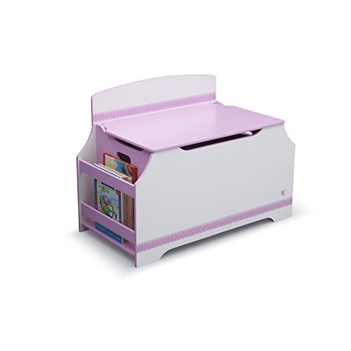 Delta Children Jack & Jill Deluxe Toy Box with Book Rack, Pink/White