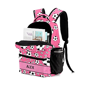 NZOOHY Soccer Balls Pink Personalized Kids School Backpack Custom for Boys Girls Primary Daypack School Bookbag Travel Bag