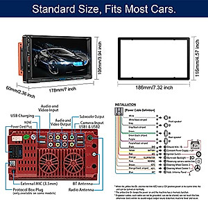 Wireless iOS Carplay&Android Auto, Double Din Car Stereo with Voice Control,7 Inch HD Touchscreen,Mirror Link,Bluetooth 5.1, AM/FM Car Radio Receiver,Backup Camera/Subwoofer/2USB/SWC/AUX/Fast Charging