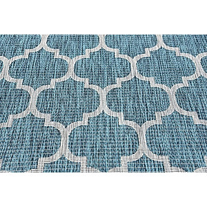 Unique Loom Outdoor Trellis Collection Area Rug (6' 1" x 9' Rectangle, Teal/ Gray)
