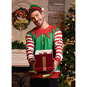 Arvilhill Christmas Men's Funny Ugly Sweater Casual 3D Printed Holiday Crew Neck Sweatshirt Elf Stripe L