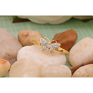 Dazzlingrock Collection 0.07 Carat (ctw) Round White Diamond Ladies Butterfly Right Hand Ring 1/20 CT, 10K Yellow Gold, Size 4.5