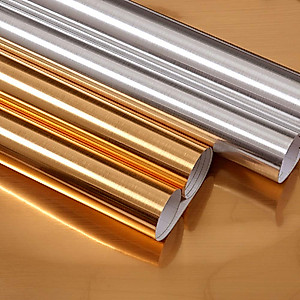 Yija Self Adhesive Brushed Metal Look Film Vinyl Waterproof Anti Greasy Counter Top Peel Stick Metallic Gloss Shelf Liner for Kitchen Cabinet 15.6inch by 79inch (Gold)