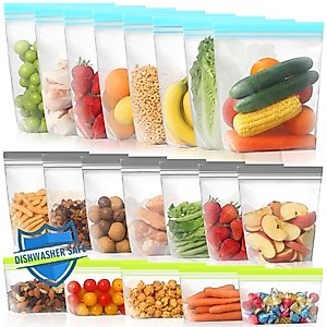 Lerine 20 Pack Reusable Freezer Bags Dishwasher Microwave Safe, Stand Up Silicone and BPA Free Reusable Sandwich Bags, Leakproof Reusable Food Storage Bags for Meal Prep - 8 Gallon 7 Sandwich 5 Snack