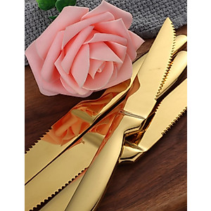 Steak Knife Set, 4-Piece Serrated Steak Cutlery Steak Knife, Gold Stainless Steel Steak Cutlery Knife for Home, Restaurant, Hotel, 22cm