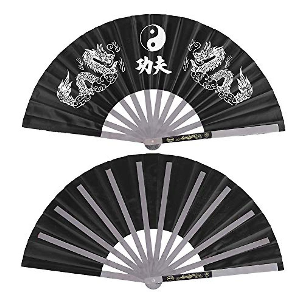 Folding Hand Fan, Stainless Steel Tai Chi Kung Fu Fan/Karate Fans/Chinese Kung Fu Fighting Fans/Wushu Fan for Performance Dance (Black)