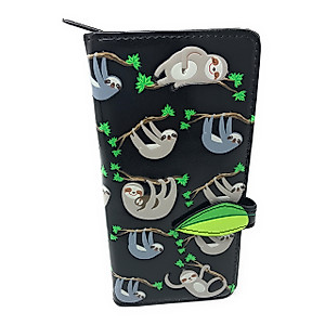 Shag Wear Sloth Large Wallet for Women Black 7"