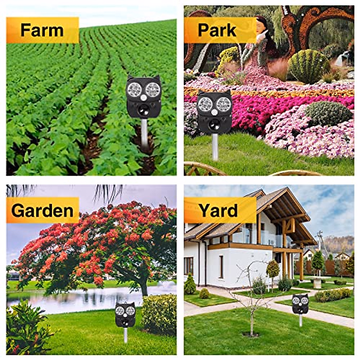 Animal Repellent Outdoor Solar Powered, Jahy2Tech Waterproof Ultrasonic Repeller, Motion Sensor, Flashing Lights, Alarm Horn for Vole Rat Mouse Cat Dog Rodent Bird Squirrel Deer (Black)