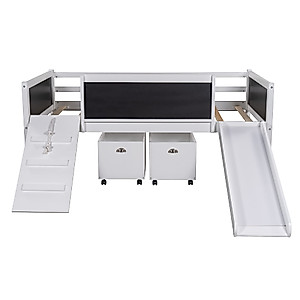 GLCHQ Multifunctional Design Kids Loft Bed with Slide for Boys & Girls Bedroom (White, Twin)
