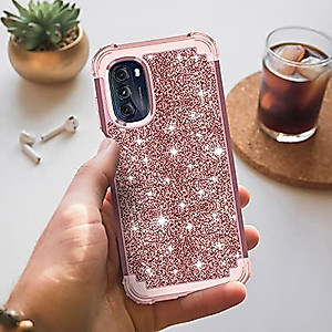 LONTECT Compatible with Moto G 5G 2022 Case Glitter Sparkly Bling Shockproof Heavy Duty Hybrid Sturdy High Impact Protective Cover Case for Motorola Moto G 5G 2022, Shiny Rose Gold