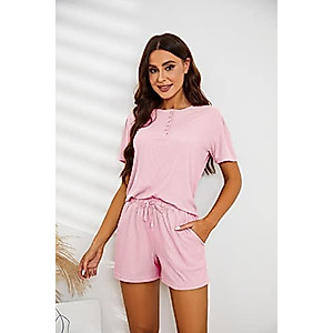 HEARTNICE Pajamas Set for Women Soft Shorts Lounge Sets Short Sleeve Sleepwear Summer PJ 2 Piece(Dusty Pink, L)