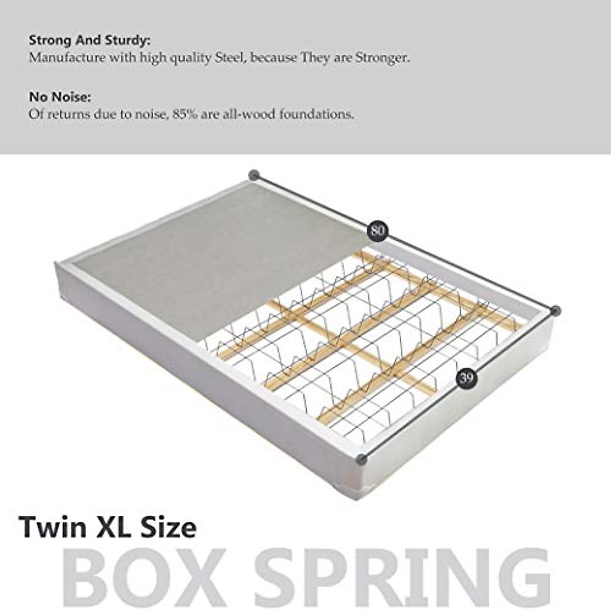 Greaton 8-Inch Fully Assembled Metal Traditional Box Spring/Foundation for Mattress, Twin XL