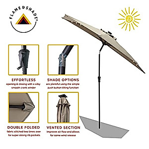 FLAME&SHADE 9 ft Half Round Solar Powered Outdoor Market Patio Table Umbrella for Wall Balcony with LED Lights and Tilt, Taupe