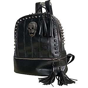 Women Skull Backpack Rivet Studded Fashion Daypack Gothic Purse Tassel Zipper (Slivet Round Rivet)