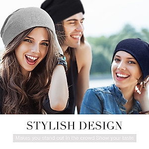 4 Pieces Slouchy Beanie Hat Sleeping Cap Baggy Skull Knit Sleeping Hat Headwear Head Wrap Cap for Men Women (Blue, Deep Gray, Black, Light Gray, Solid Color)