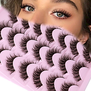 Newcally Lashes Mink False Eyelashes Natural Look Wispy Clear lash Band Fake Eyelashes Fluffy 3D Curly Strip Volume Cat Eye Lashes Pack 14 Pairs