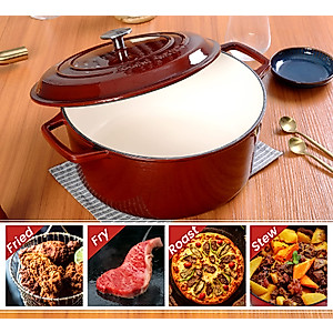 EDGING CASTING Enameled Cast Iron Dutch Oven Pot With Lid, Dutch Oven for Sourdough Bread Baking Round Pot Dule Handle, 6 Quart, Wine Red