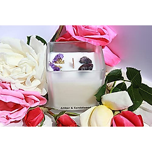 Natural Soy Wax Scented Candles - Lavender Vanilla Scented Candle & Amber Sandalwood with Wooden Wick in a Frosted Glass Square Jar with Bamboo Lid by September 98