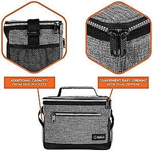 opux Insulated Lunch Box Men Women, Lunch Bag for Work School, Leakproof Soft Cooler Tote Adult, Large Lunch Pail Kids Boys Girls, Picnic Beach Food Bag with Shoulder Strap, Heather Grey