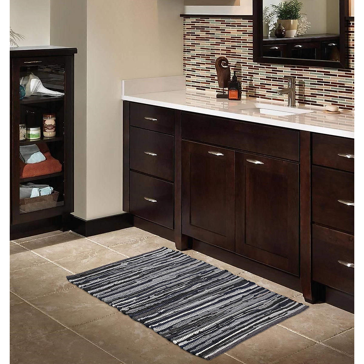 100% Cotton Rag Rug 3x5' Multicolor Chindi Rug - Hand Woven & Reversible for Living Room Kitchen Entryway Rug - Charcoal,Kitchen Rugs, Farmhouse Rugs, Rugs for Living & Bedroom,Woven Rugs