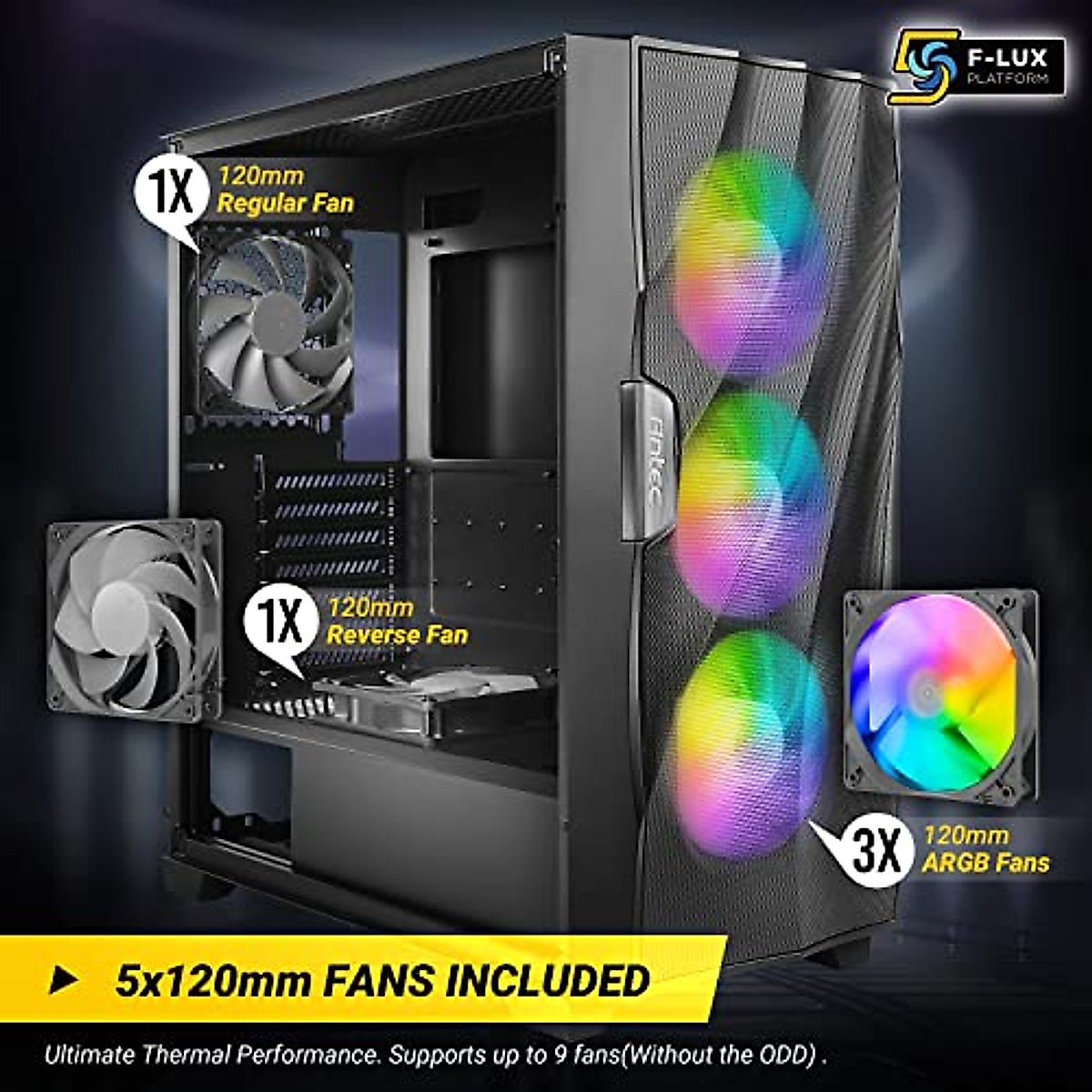 Antec DF700, Mid Tower Computer Case, ATX Gaming Case, USB3.0 x 2, 360 mm Radiator Support, 3 x 120 mm ARGB, 1 x 120 mm Reverse & 1 x 120 mm Fans Included