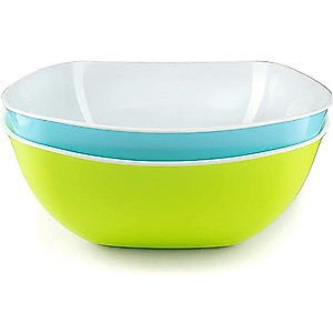 Maxi Nature Salad Bowl Set of 2 - Microwave, Dishwasher & Freezer Safe - Unbreakable & Lightweight Plastic Serving Bowls - Use for Ramen, Noodles, Soup, Pasta & More - Large Size
