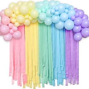 Golray 118pcs Pastel Rainbow Party Decorations Crepe Paper Streamer Backdrop Balloon Garland Arch Kit Birthday Baby Shower Supplies Assorted Color Macaron Ice Cream Unicorn Pastel Party Decor