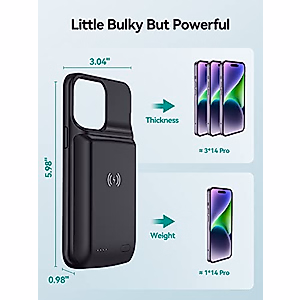 NEWDERY 10000mAh Battery Case for iPhone 14/14 Pro/13/13 Pro, Wireless Charging & Wired Earphone & Sync-Data Supported, Portable Extended Charger Case for iPhone 14/13 Pro, 6.1 inch Black