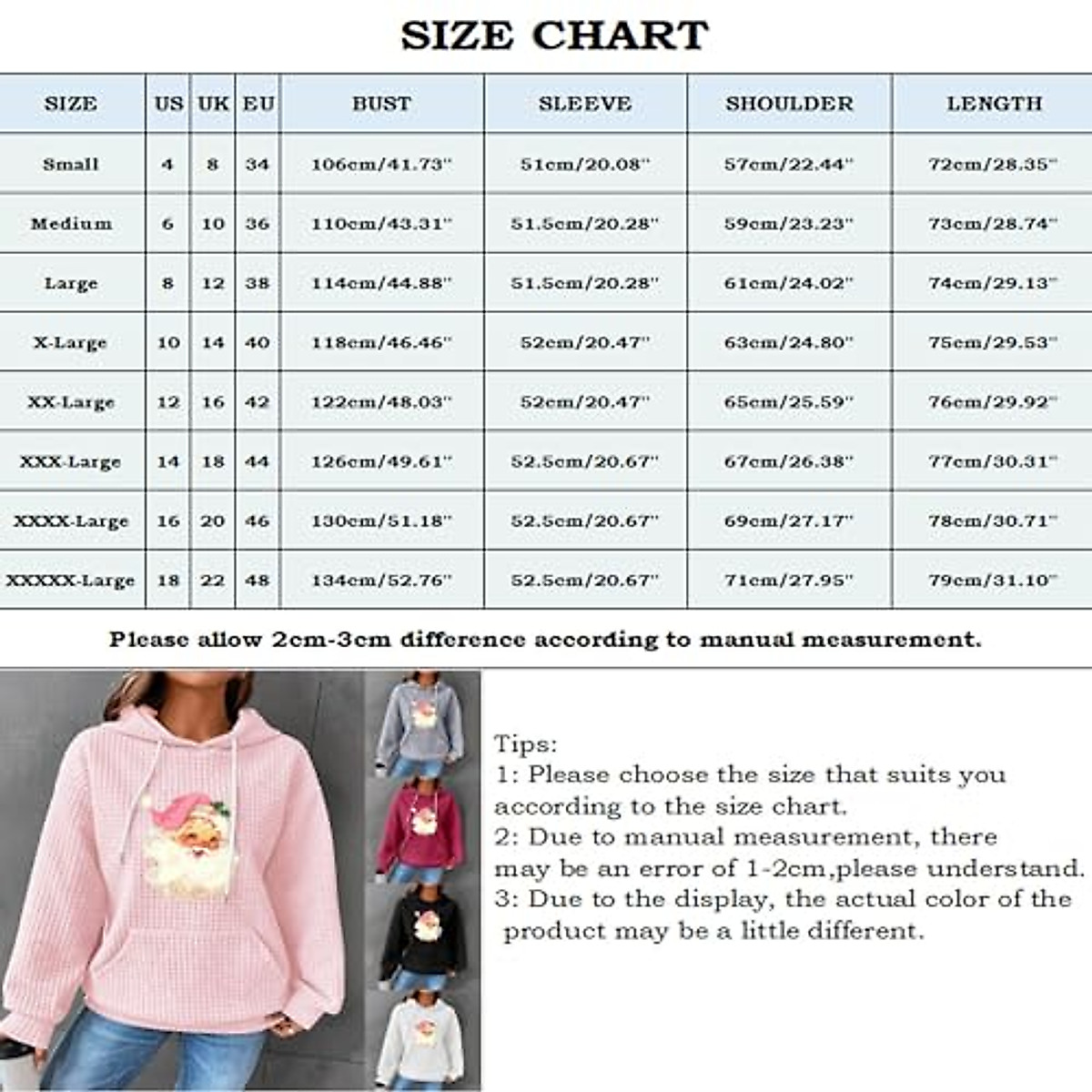 Oversized Sweatshirts For Women Loose Fit Women's Christmas Printed Hooded Sweatshirt Top (A-Christmas1-Pink, XL) Clarence Items track my orders for delivery my cart