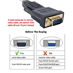 DTech Serial Cable to USB Adapter DB9 Male RS232 Port Supports Windows 11 10 8 7 Mac (6 Feet, PL2303)