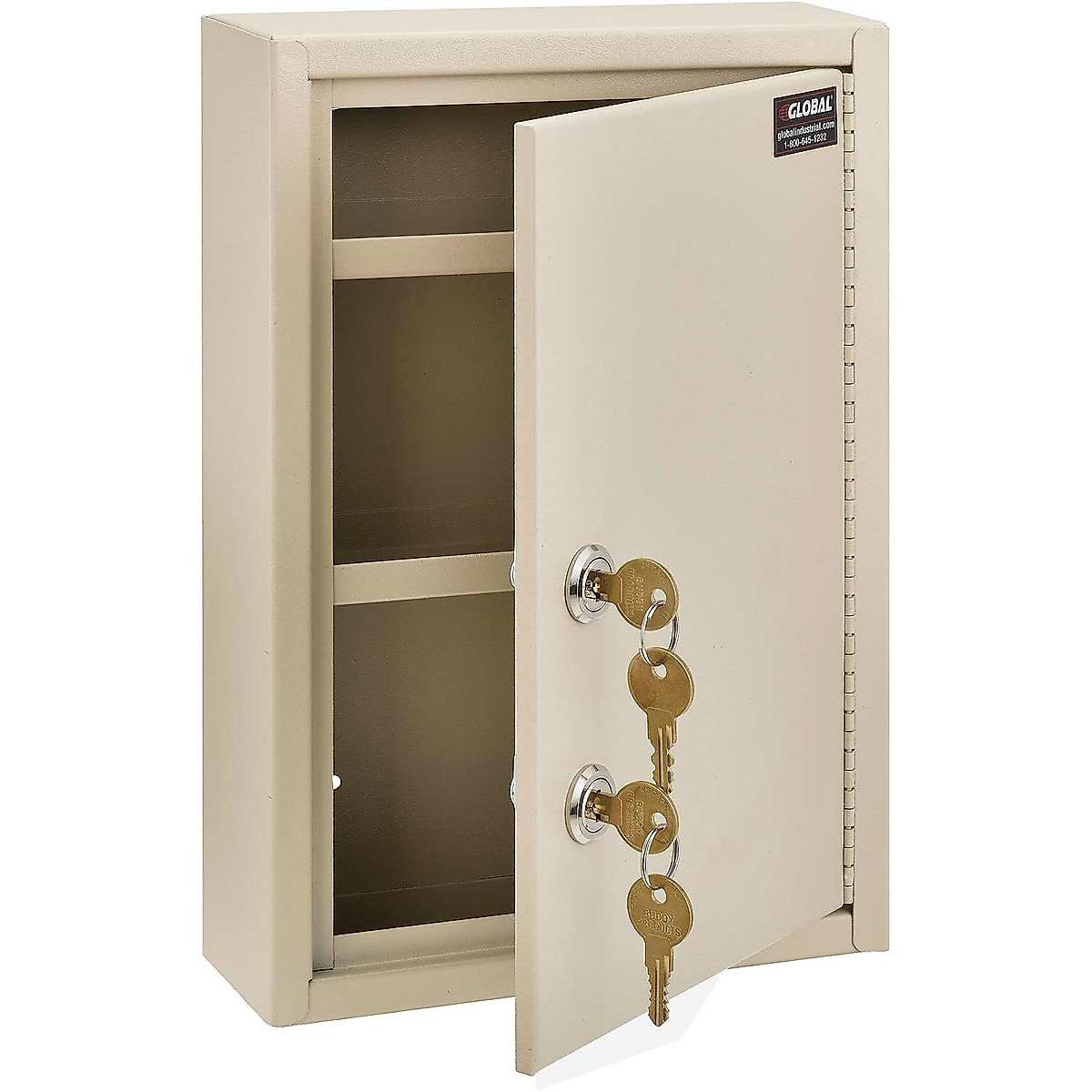 Global Industrial Medical Security Cabinet, 8" W x 2-5/8"D x 12-1/8"H, Dual Key Locks, Beige