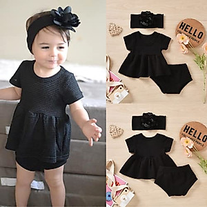 Preemie Baby Girl Clothes Infant Knitted Outfits Tunic Shirt Dress Diaper Cover Shorts Pants Set Baby Girls Clothing Set Premie Girls Black Shorts Playwear Baby Girl Spring Summer Outfits Short Sleeve