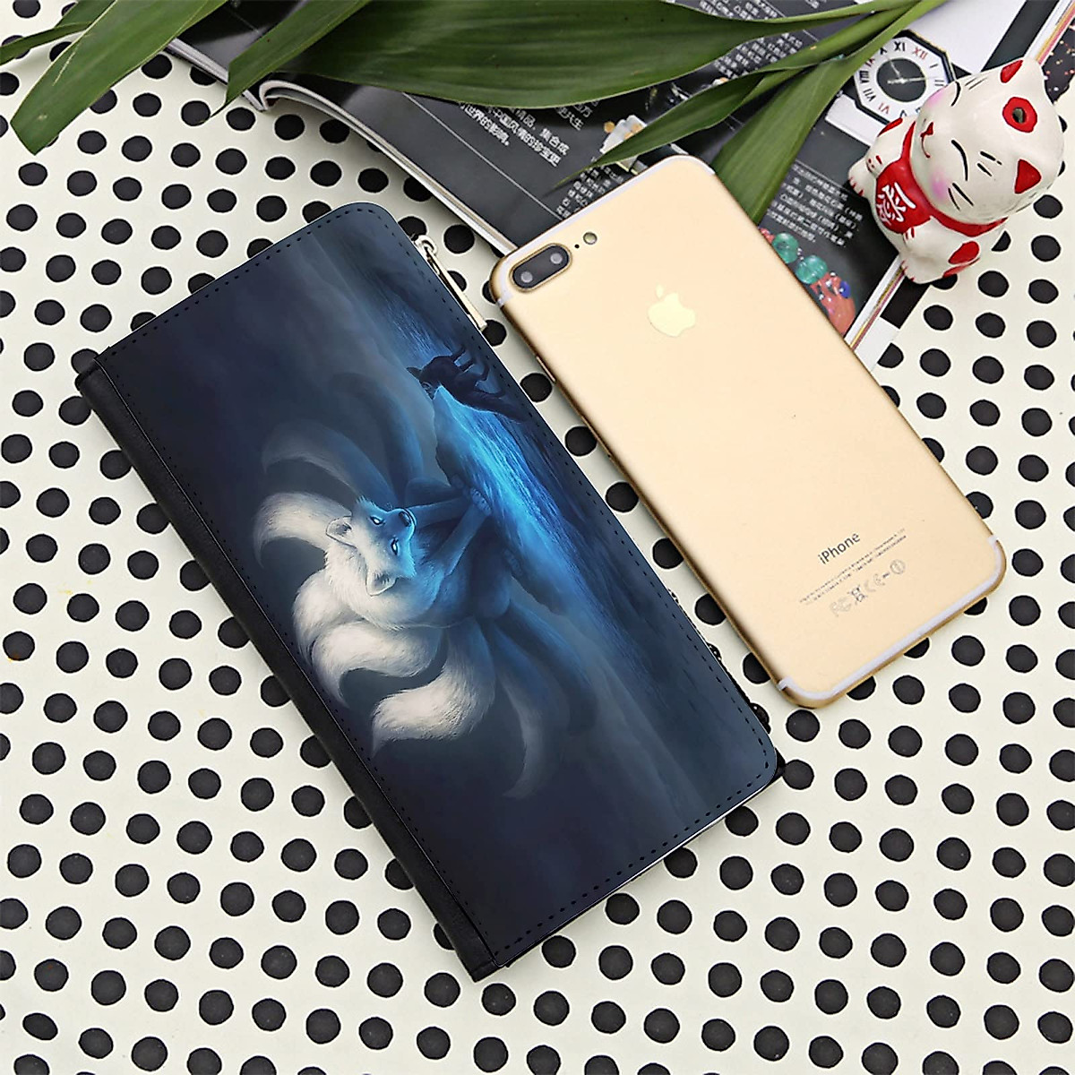 Wallets for Women,Fierce Nine-Tailed Fox,Genuine Leather Credit Card Holder with RFID Blocking Large Capacity Wristlet Coin Purse