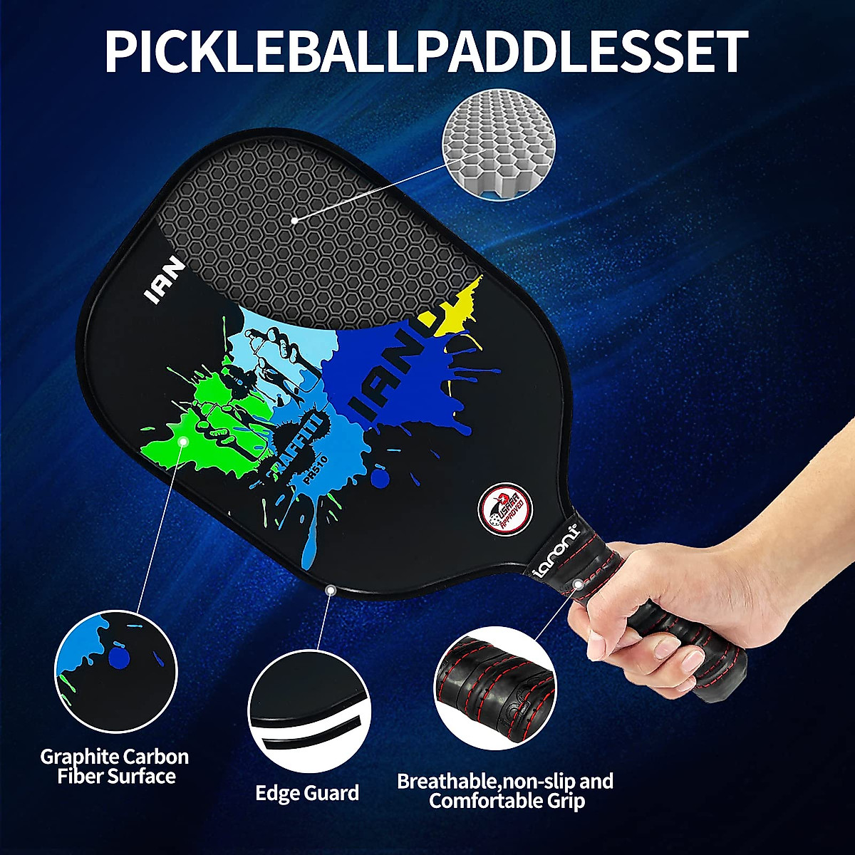 KUIWA Portable Pickleball Net Set Official Size—4 Pickleball Paddles, Carrying Bag, 22FT Pickleball Net System, Assembly Manual, 4 Outdoor Pickleball Balls