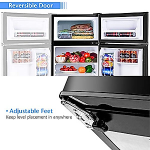 COSTWAY Compact Refrigerator, 3.2 cu ft. Unit 2-Door Mini Freezer Cooler Fridge with Reversible Door, Removable Glass Shelves, Mechanical Control, Recessed Handle for Dorm, Office, Apartment (Black)