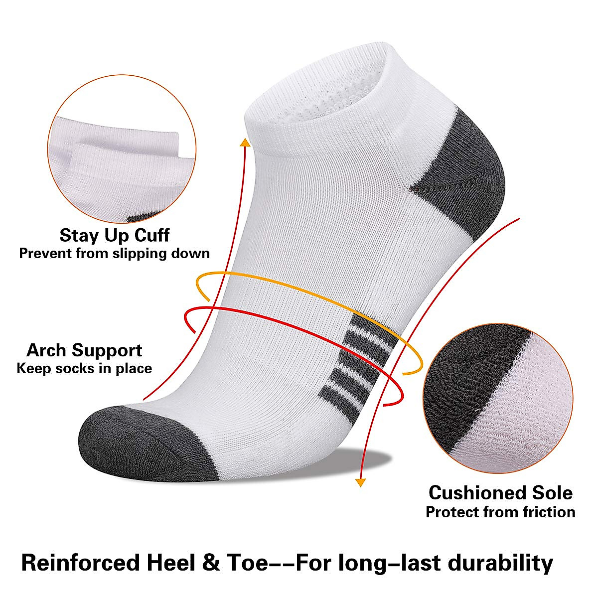 eallco Mens Ankle Socks Low Cut Athletic Cushioned Running Tab Socks 10 Pairs Black (Fits Mens Shoe Size 6-12)