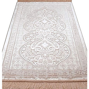 Modefa Velvet Prayer Rug - Soft Plush Turkish Janamaz Sajada Carpet for Men and Women - Plain Solid Prayer Mat Ramadan Eid Gift - with Prayer Beads - Floral Luxury Paisley (Blush Pink)