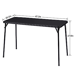 VECELO Folding Table Desk 47’’ with Collapsible Legs & Vinyl Upholstery, No Assembly Needed, Metal, Black, 47'' x 20'