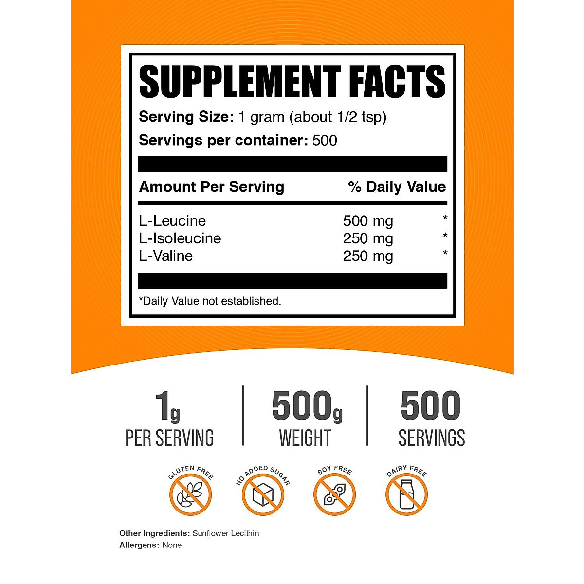 BulkSupplements.com BCAA 2:1:1 Powder - Branched Chain Amino Acids, BCAA Supplement, BCAAs Amino Acids Powder - Unflavored & Gluten Free, 1000mg per Serving, 500g (1.1 lbs) (Pack of 1)