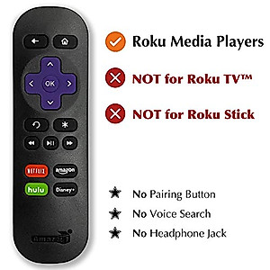 Roku Player Remote for Roku 1, 2, 3, 4 (HD, LT, XS, XD), Roku Express, Roku Premiere, Roku Ultra NOT for ROKU TV NOT for ROKU Stick