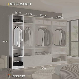 JY Furniture Armoire Wardrobe Closet, Particle Wood with Adjustable Shelves, Hanging Rod for Bedroom, Dressing Room, White (19.5" W x 85" H x 15" D)