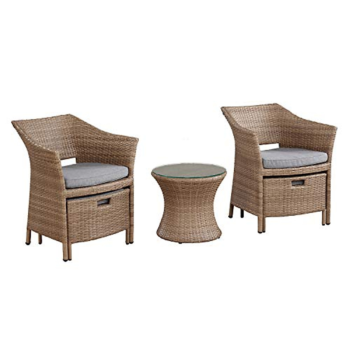 Kokoli All-Weather Conversation Set with Set of 2 Chairs with Ottomans and 17" H Accent Table