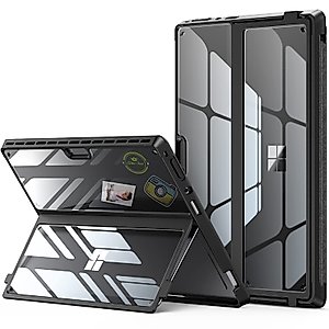 INFILAND Case Compatible with Microsoft Surface Pro 8, High Clear Transparent Shockproof Robust Portable Protective Case Multi-Angle Adjustable Stand for Surface Pro 8 13 Inch 2021 Tablet, Black