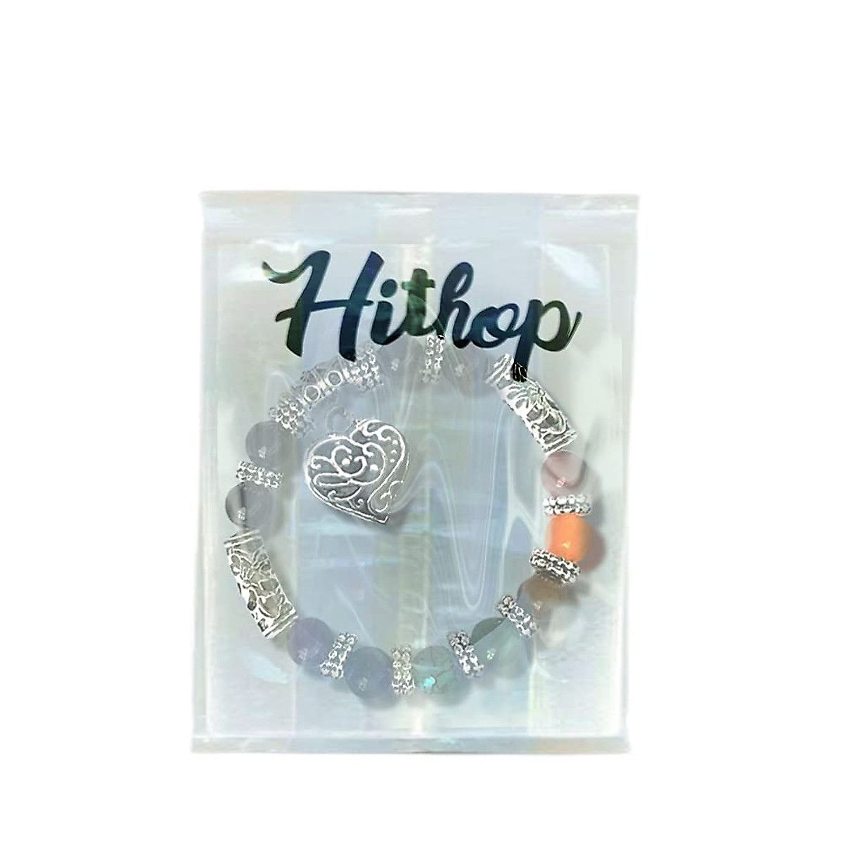 Hithop 10MM 7 Chakra Religion Healing Balance Stone Beaded Bracelet Yoga Reiki Charm Heart Bracelets